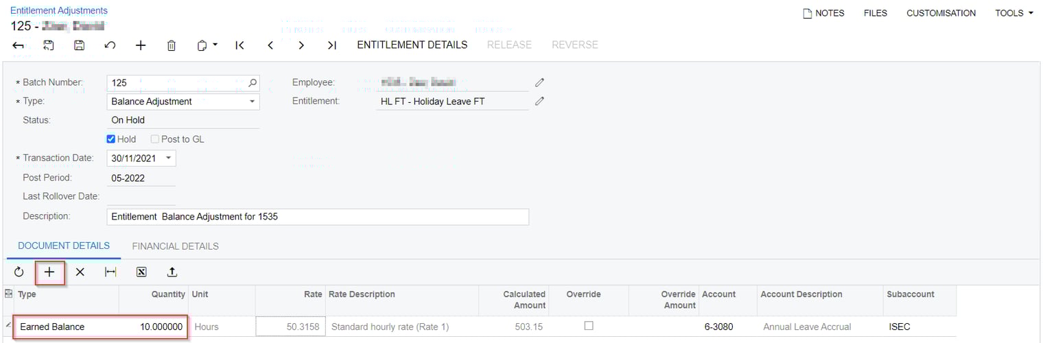 Adjusting an employee's entitlement balance (AU and NZ)