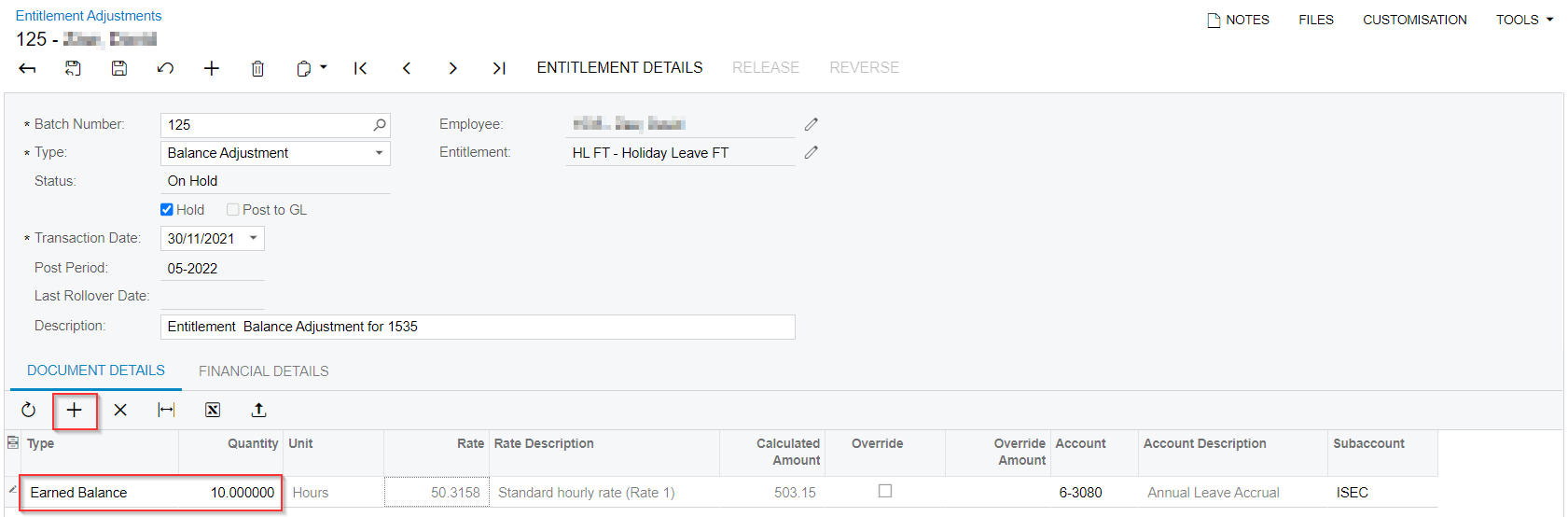 Adjusting an employee's entitlement balance (AU and NZ)