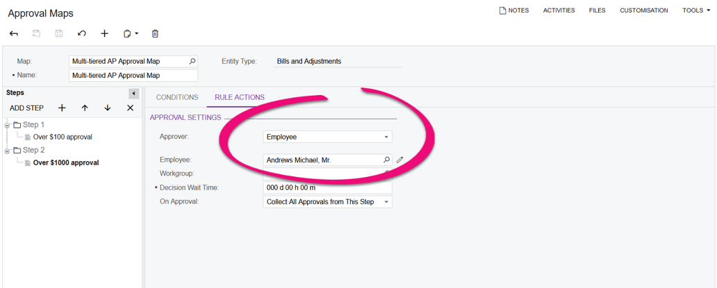 Setting up a multi-tiered approval map
