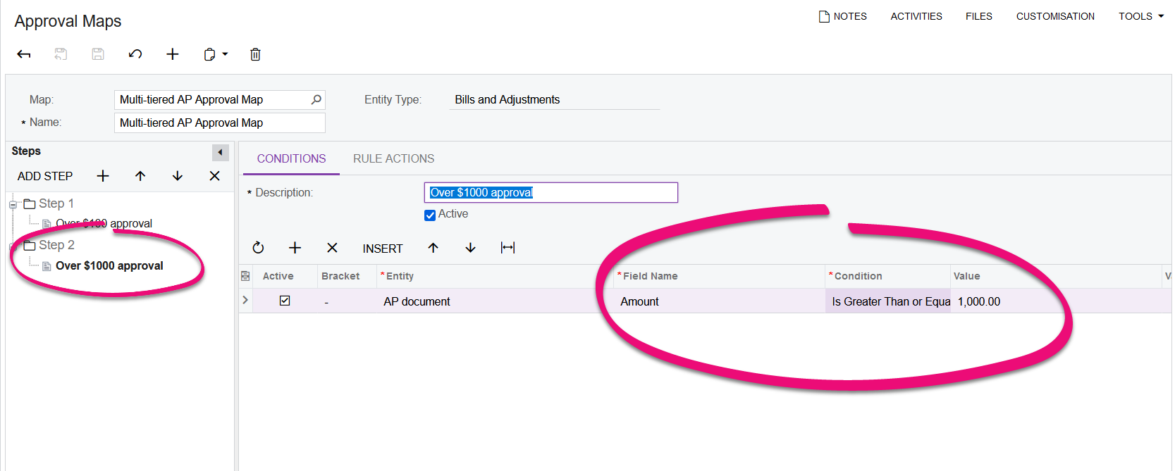 Setting up a multi-tiered approval map